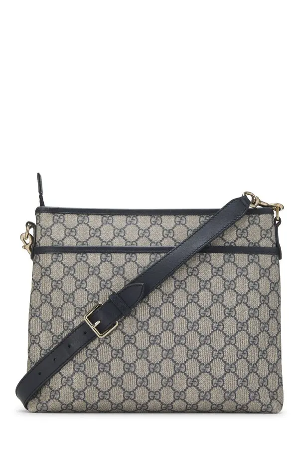 Gucci Gg Zip Flat Messenger - Navy
