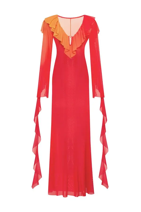 MILLA Chiffon Maxi Dress With Fluted Trims