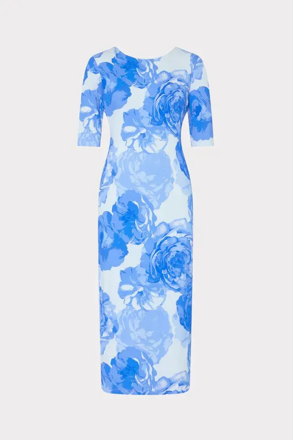 MILLY Abbygail Printed Jersey Midi Dress - Blue