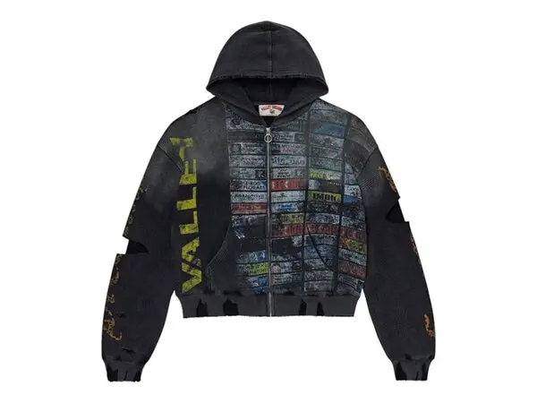 VALE FOREVER Glitch Waffle Thermal Zip Up Hoodie - Black