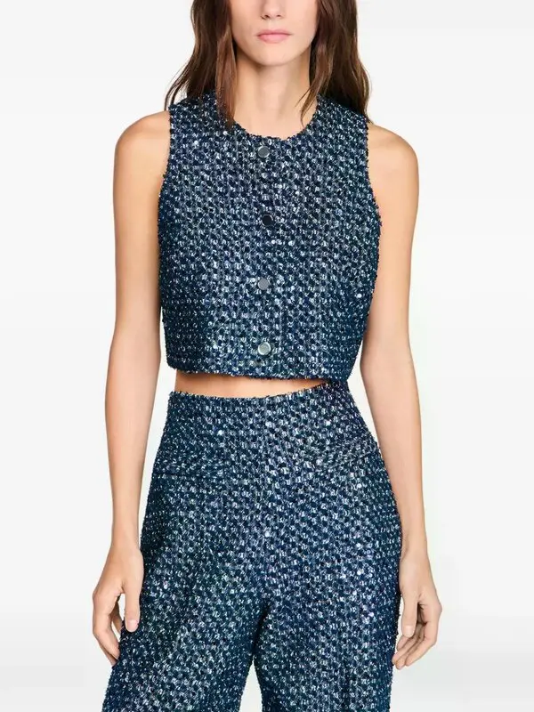 Sandro Sequin Embellished Cropped Waistcoat