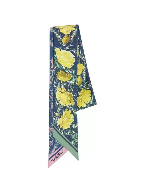 Valentino Garavani Apres L'hiver Poppies Bandeau Scarf In Silk - Blue