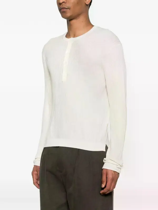 Our Legacy Ribbed Knit Long Sleeve Henley T-shirt - Neutrals