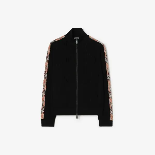 Burberry Check Trim Cotton Track Jacket - Black