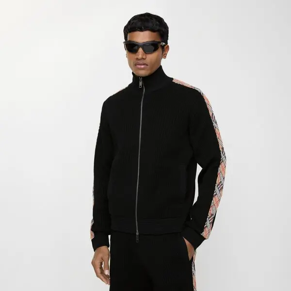 Burberry Check Trim Cotton Track Jacket - Black