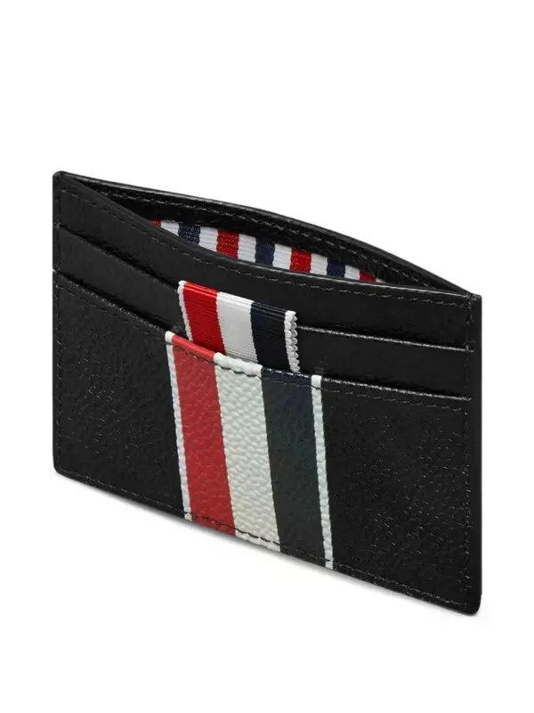 Thom Browne Pebble-grain Rwb-stripe Double Sided Card Holder - Black