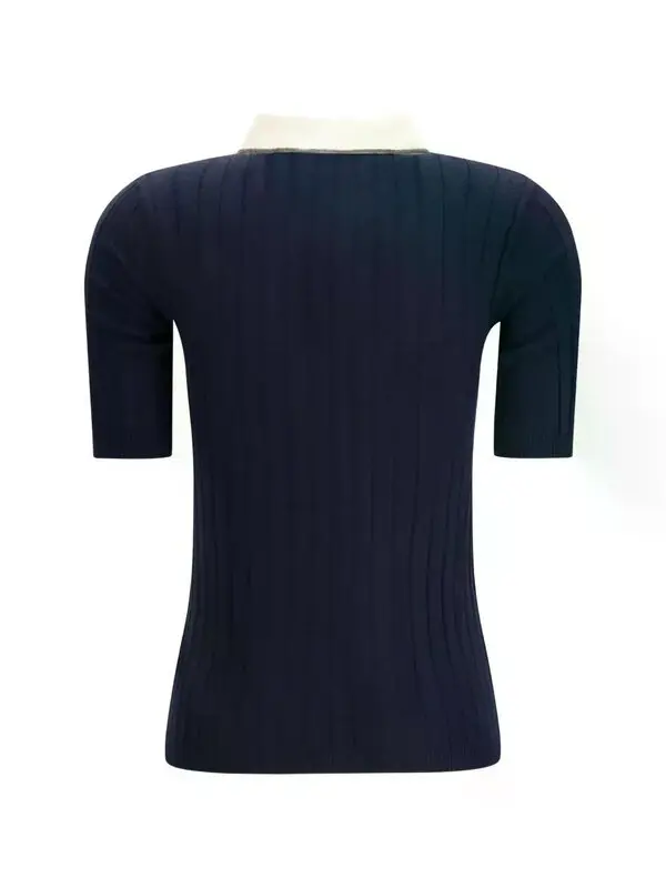 Brunello Cucinelli Ribbed Knit Button Polo Top