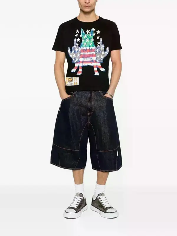 PDF Denim Contrast Stitching Shorts