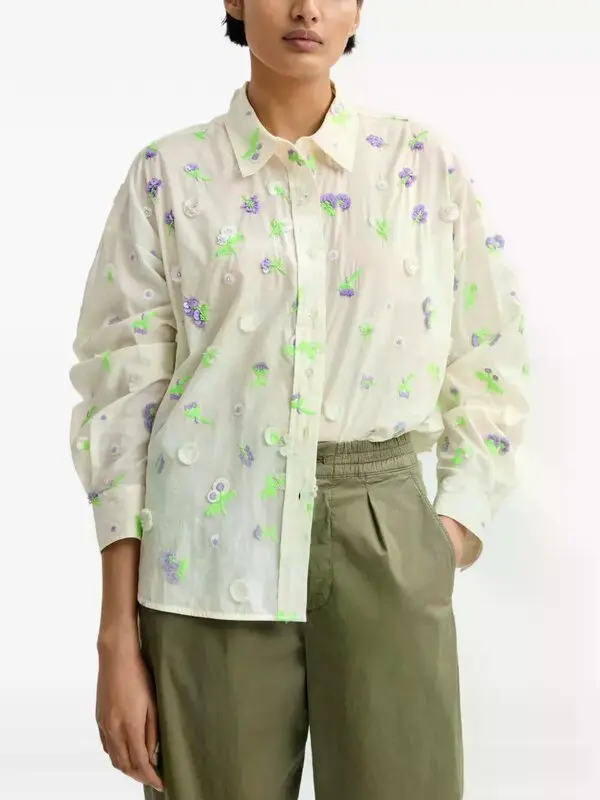 Essentiel Antwerp Floral Embroidered Shirt - Green