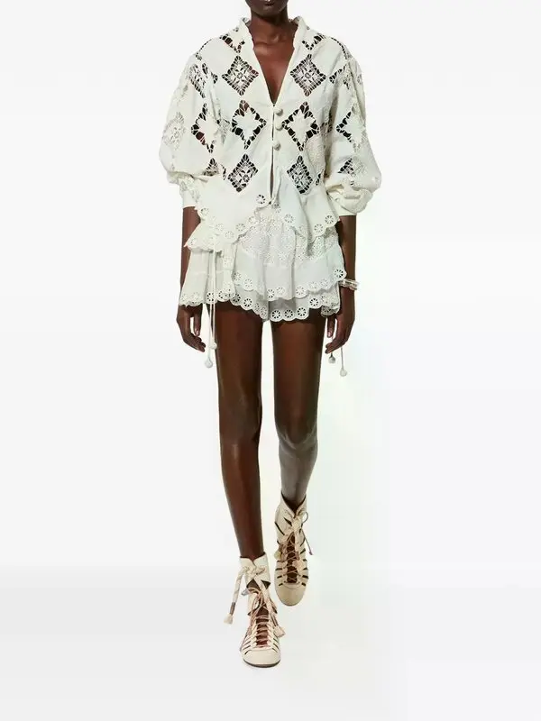 Isabel Marant Étoile Nina" Broderie Anglaise Cotton Linen Blend Blouse - Neutrals