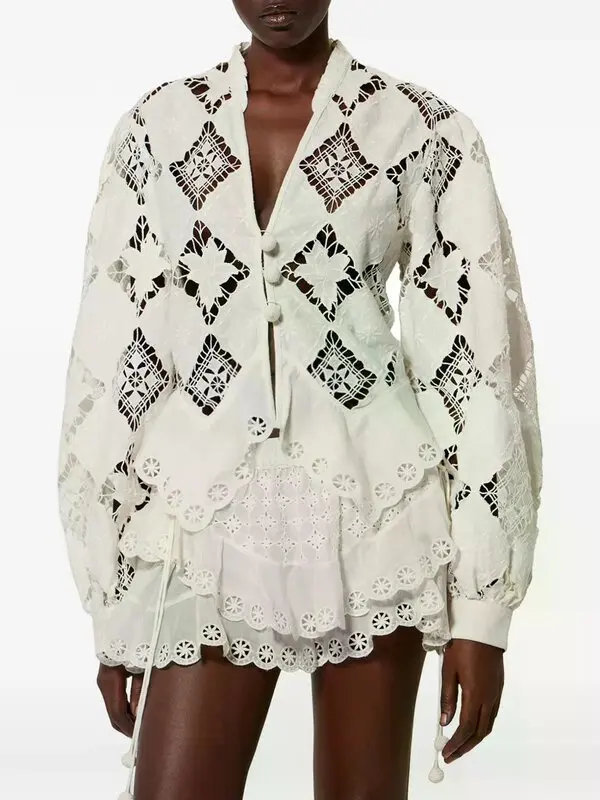 Isabel Marant Étoile Nina" Broderie Anglaise Cotton Linen Blend Blouse - White