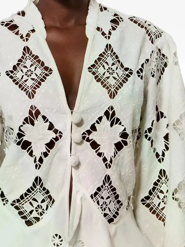 Isabel Marant Étoile Nina" Broderie Anglaise Cotton Linen Blend Blouse - White