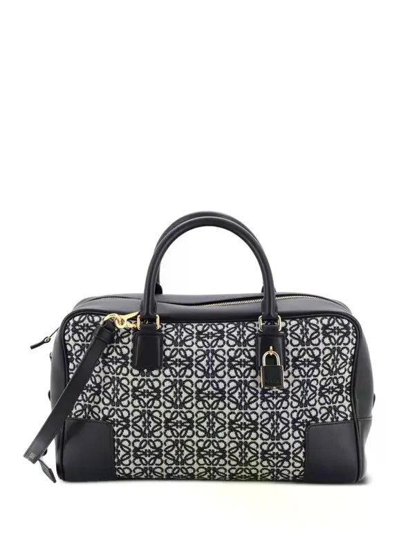 Loewe Amazona 28 Satchel Leather And Jacquard Canvas - Black