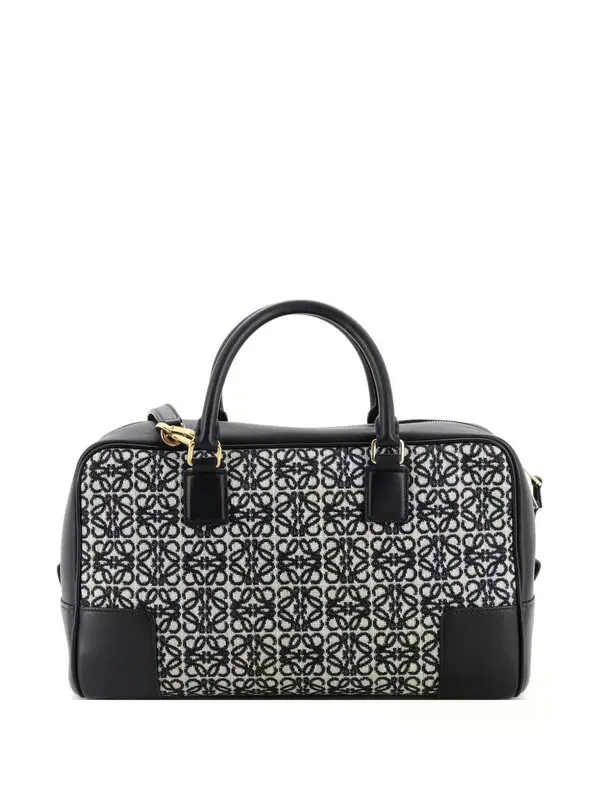 Loewe Amazona 28 Satchel Leather And Jacquard Canvas - Black