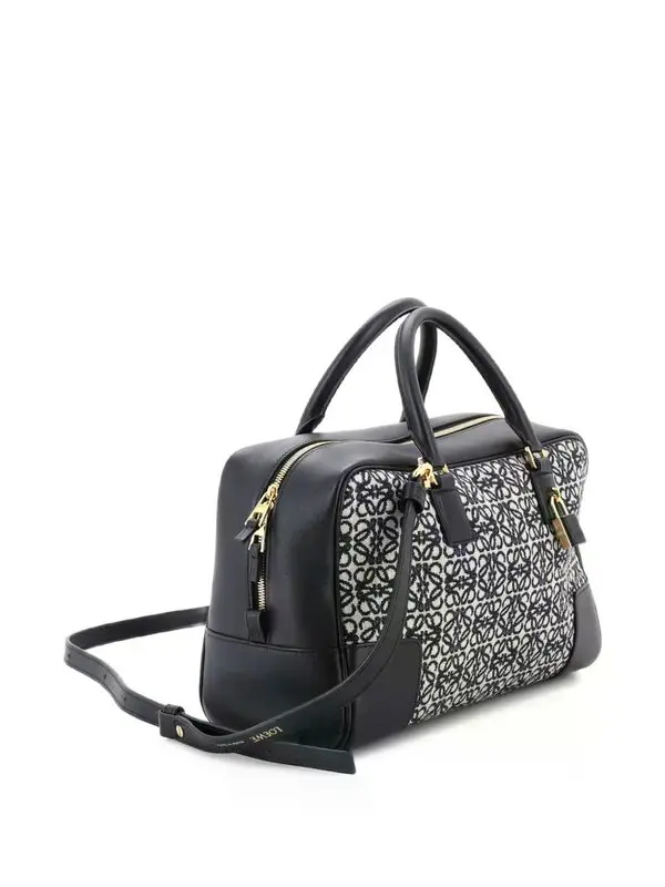 Loewe Amazona 28 Satchel Leather And Jacquard Canvas - Black