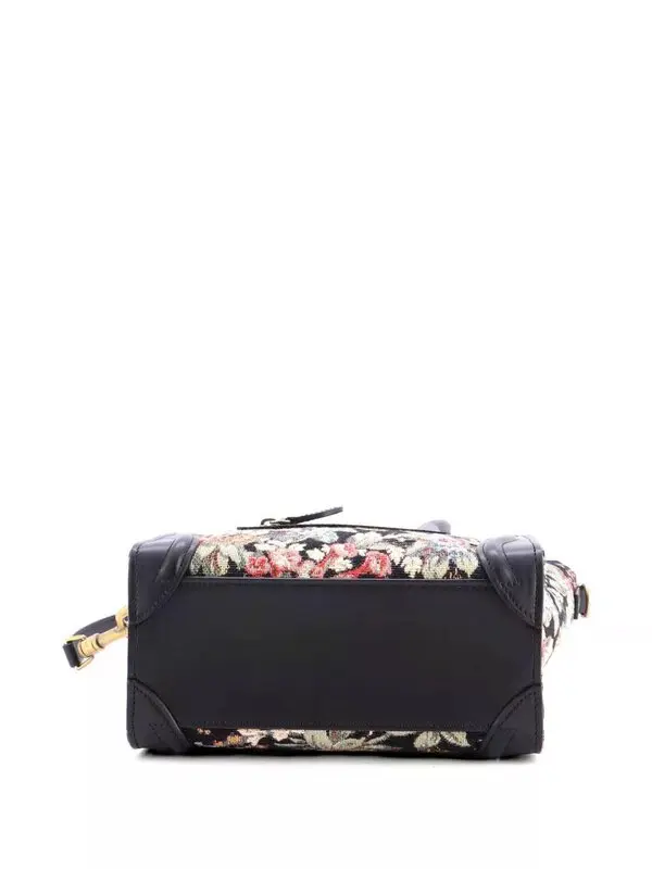 Celine Luggage Bag Printed Jacquard And Leather Nano Satchel - Black