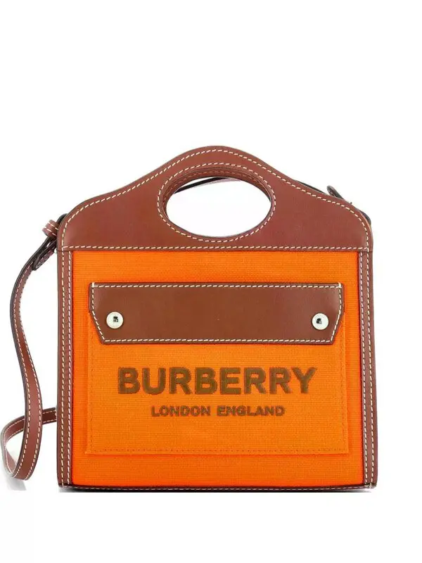 Burberry Logo Pocket Canvas And Leather Micro Tote