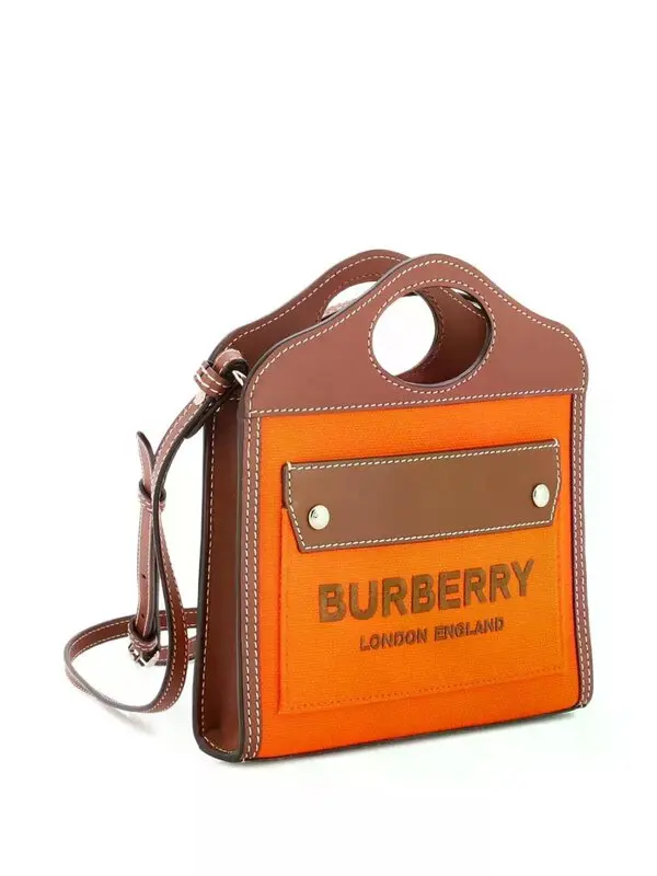 Burberry Logo Pocket Canvas And Leather Micro Tote