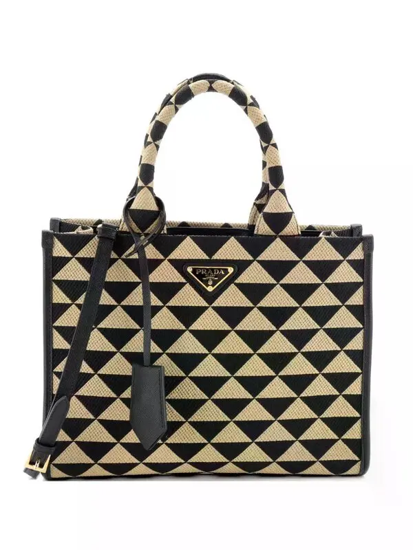 Prada Symbole Shopper Jacquard Small Tote Bag - Black