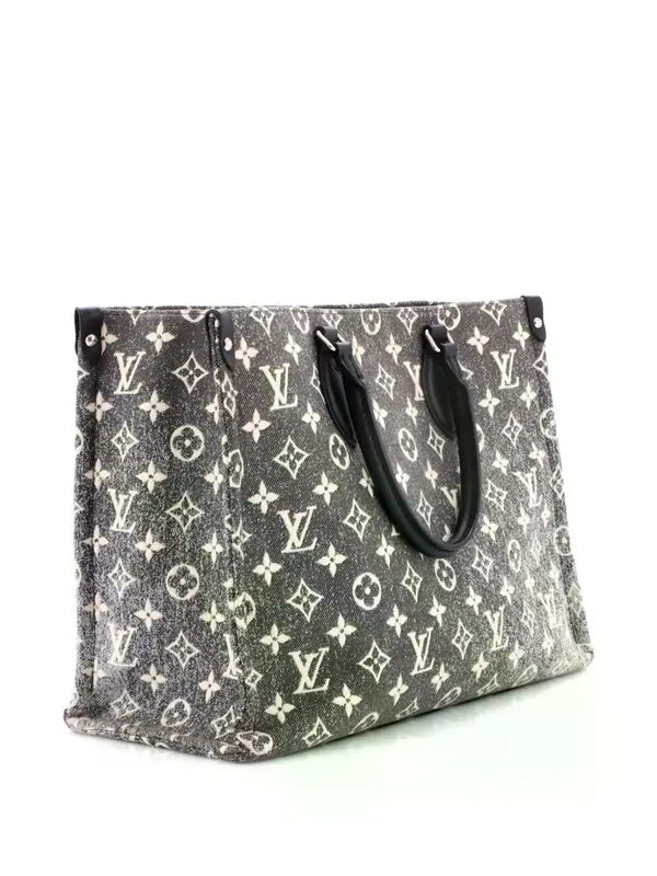 LOUIS VUITTON Onthego Mm Monogram Jacquard Denim Tote
