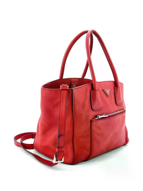 Prada Front Pocket Wing Convertible Vitello Daino Tote Bag - Red