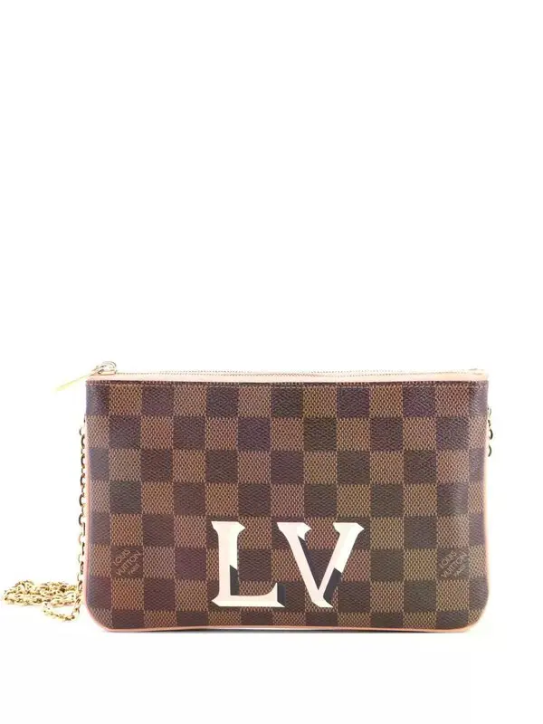 LOUIS VUITTON Damier Double Zip Pochette - Brown