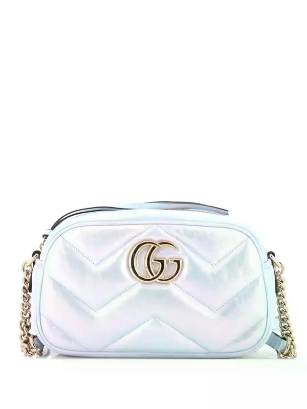 Gucci Gg Marmont Chevron Iridescent Leather Small Shoulder Bag - Blue