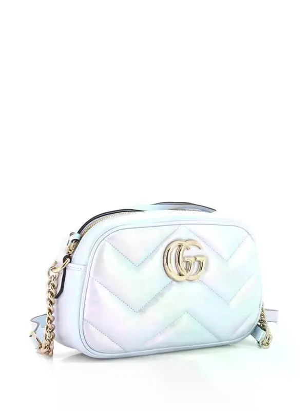 Gucci Gg Marmont Chevron Iridescent Leather Small Shoulder Bag - Blue