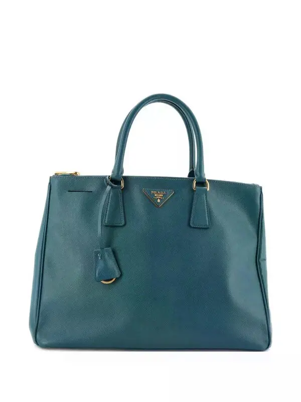 Prada Double Zip Lux Saffiano Leather Large Tote Bag - Blue
