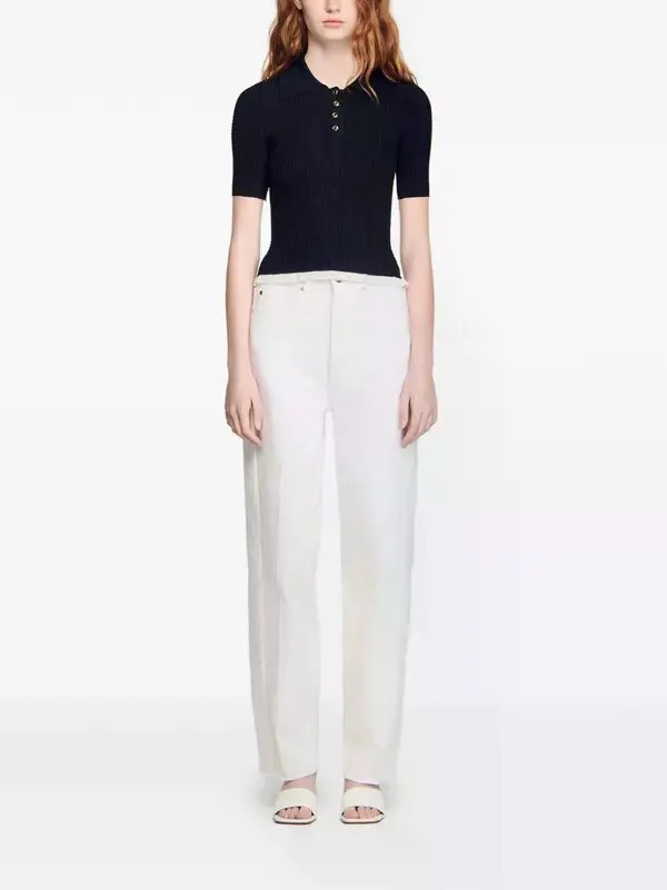 Sandro Knit Polo Top With Button Detail - Black