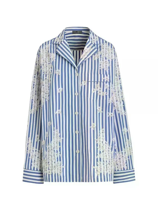 Dolce & Gabbana Cotton Shirt With Flowers And Lace Embroidery - Blue