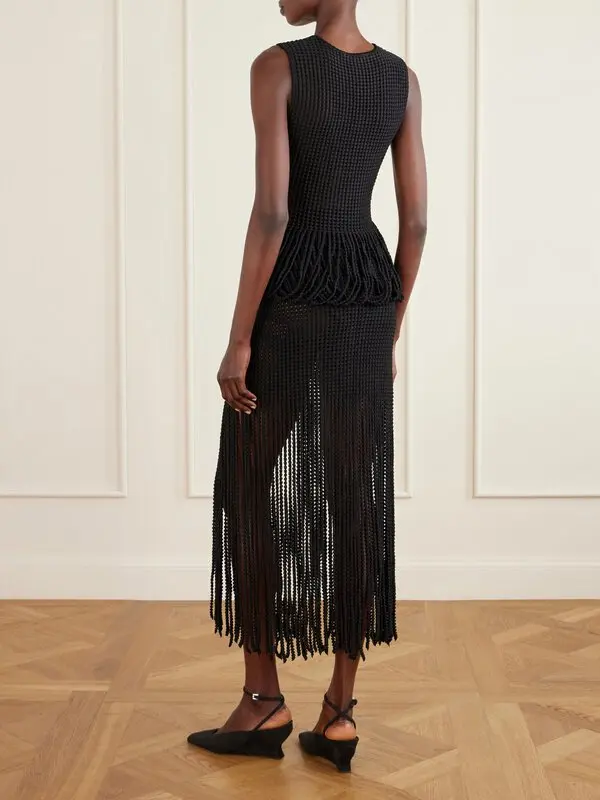 Alaïa Open-knit Top With Fringe Detailing - Black