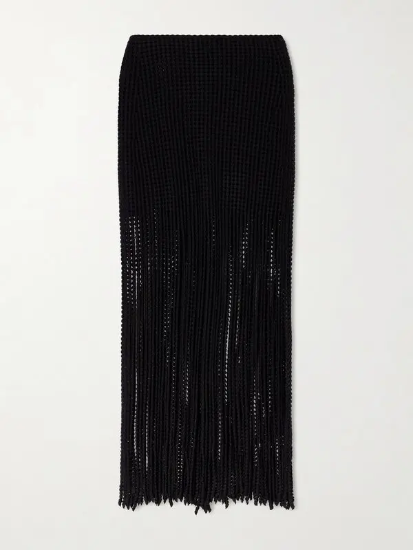 Alaïa Knitted Fringed Midi Skirt - Black