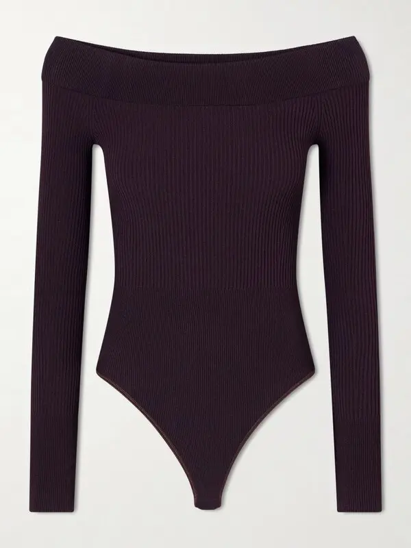 Alaïa Off-the-shoulder Ribbed-knit Bodysuit - Purple