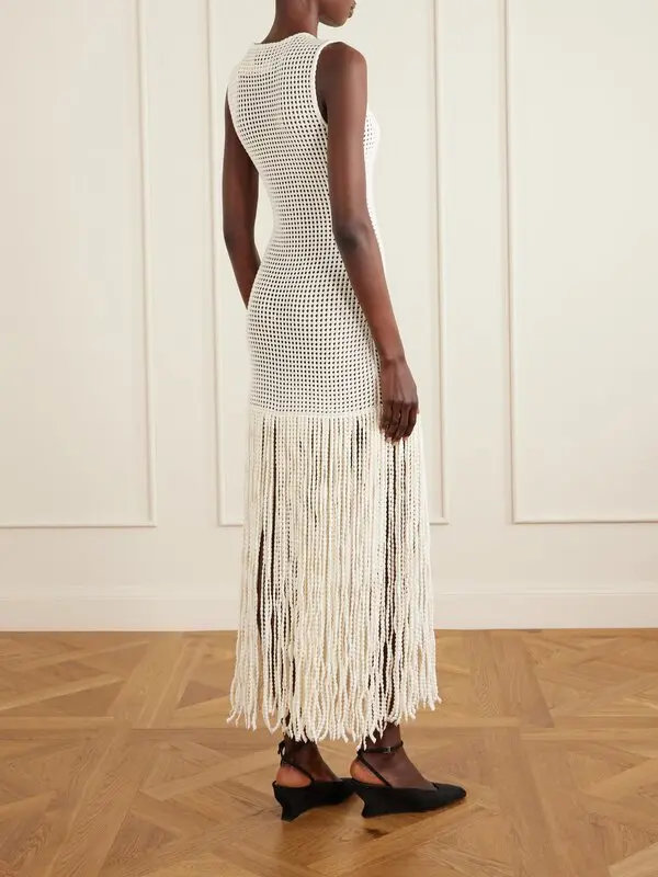 Alaïa Fringed Open-knit Midi Dress - White