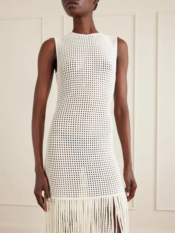 Alaïa Fringed Open-knit Midi Dress - White