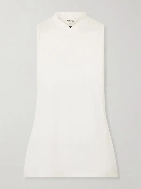 Versace Sleeveless Embroidered Stretch-cotton Jersey Tank Top - White