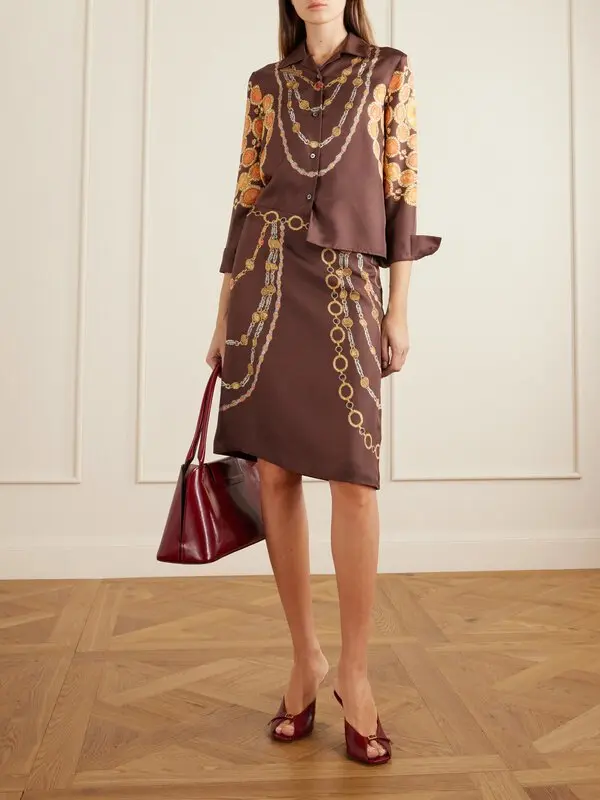 Versace Printed Silk-twill Knee-length Skirt - Brown