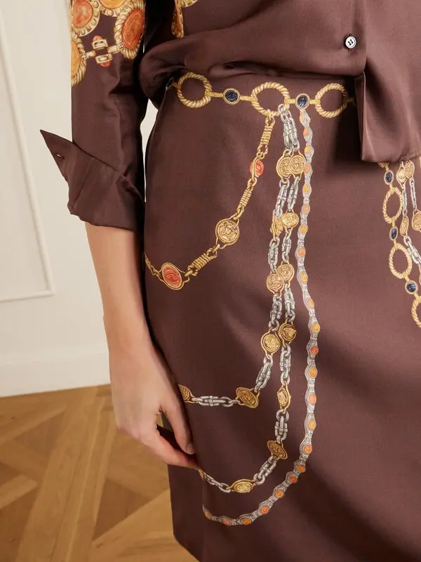 Versace Printed Silk-twill Knee-length Skirt - Brown