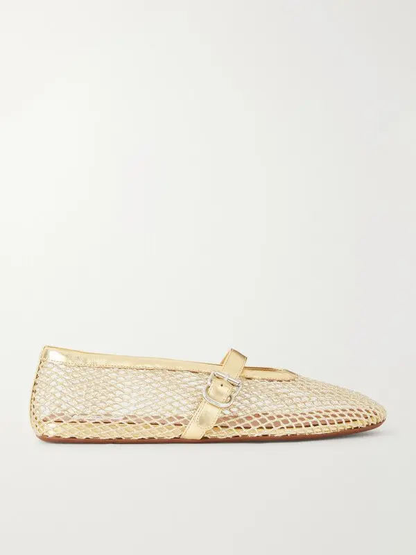 Alaïa Metallic Leather-trimmed Mesh Ballet Flats - Gold