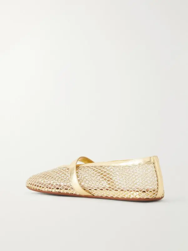 Alaïa Metallic Leather-trimmed Mesh Ballet Flats - Gold