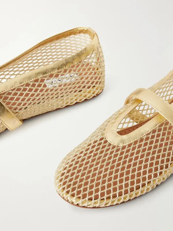 Alaïa Metallic Leather-trimmed Mesh Ballet Flats - Gold