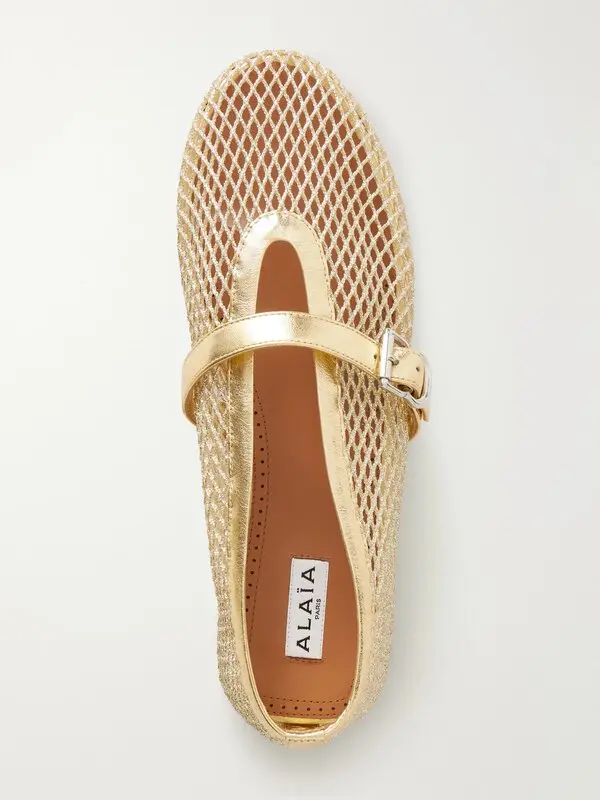 Alaïa Metallic Leather-trimmed Mesh Ballet Flats - Gold
