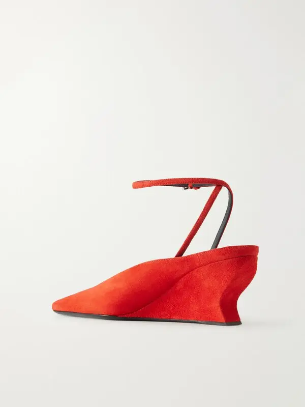 Alaïa Suede Wedge Pumps With Ankle Tie - Orange