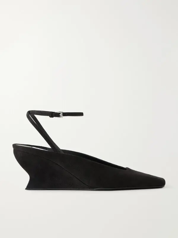 Alaïa Suede Wedge Pumps With Ankle Straps - Black