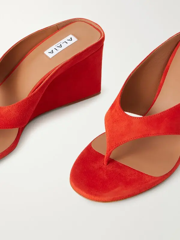 Alaïa Tong 75 Suede Wedge Sandals - Orange