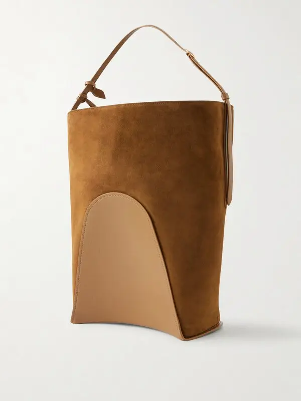 Alaïa Large Logo-detailed Leather-trimmed Suede Bucket Bag - Green