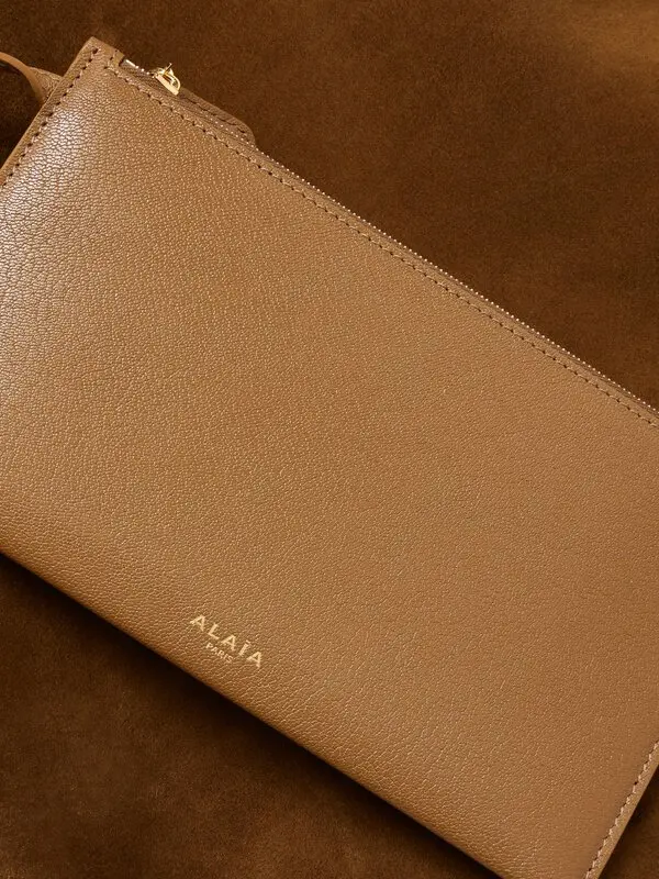 Alaïa Large Logo-detailed Leather-trimmed Suede Bucket Bag - Green