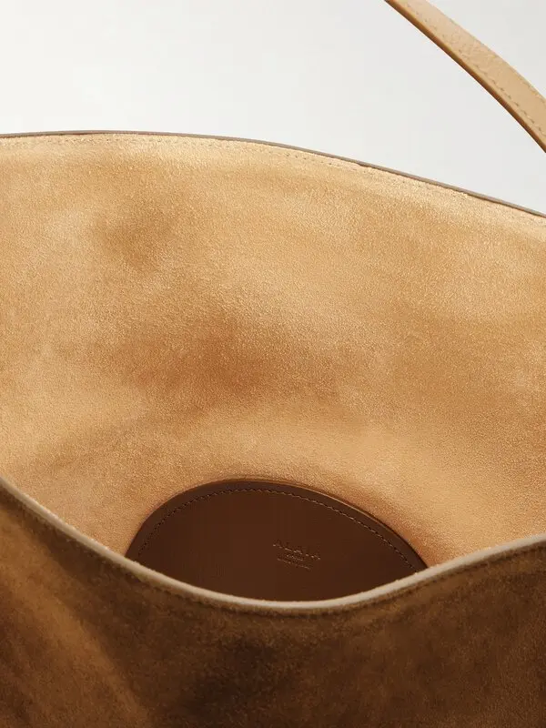 Alaïa Large Logo-detailed Leather-trimmed Suede Bucket Bag - Green