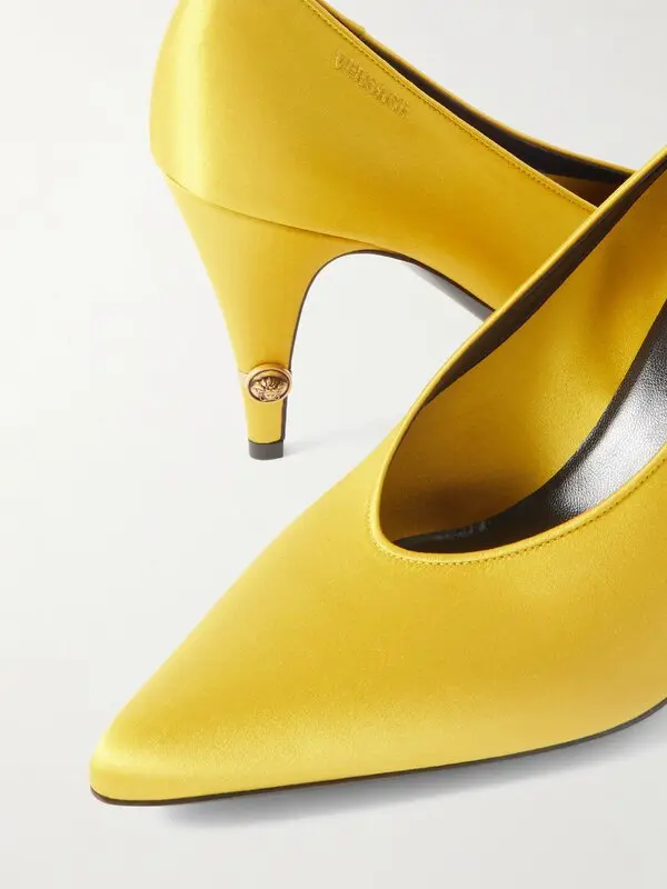 Versace Embellished Satin Pumps - Yellow